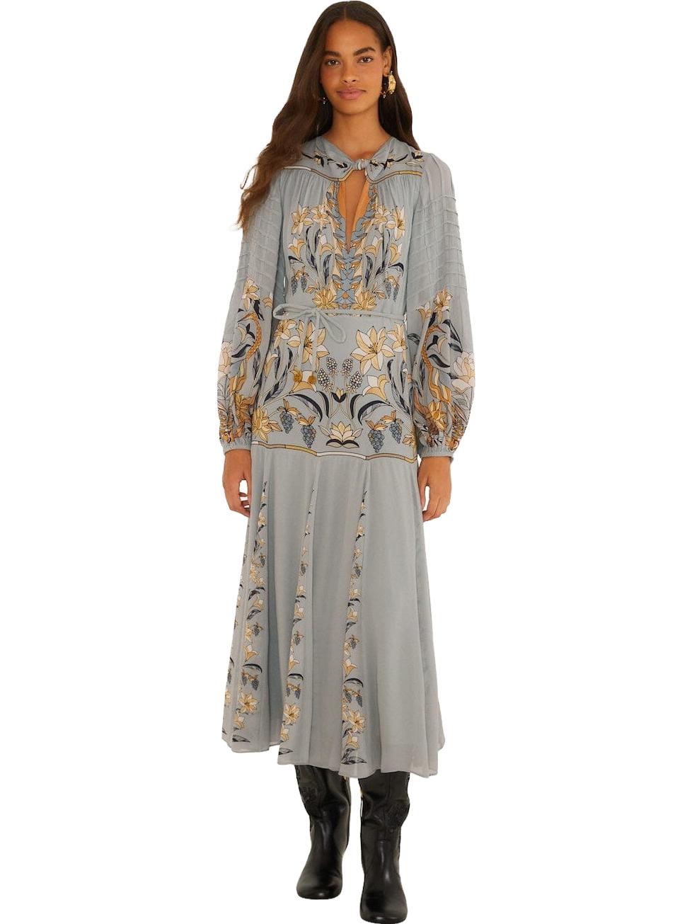 FARM RIO FARM RIO Stained Glass Beauty Long Sleeve Pleated Maxi Dress